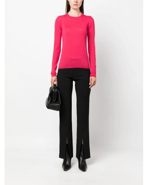 Max Mara Crew-Neck Ribbed-Knit Top in Pink | Lyst
