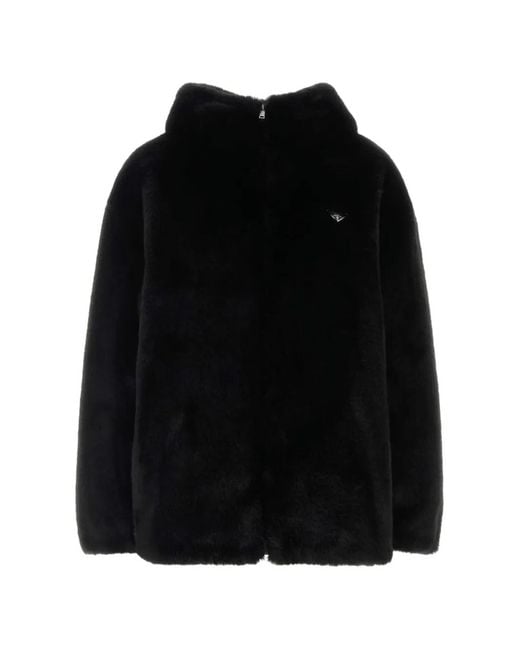 Prada Logo Faux-Fur Jacket in Black | Lyst UK