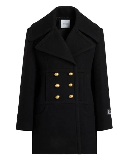 Patou Double-breasted Wool Blend Coat in Black | Lyst UK