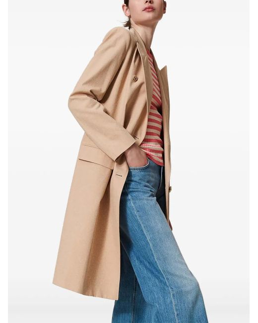 Twinset Double-Breasted Trench Coat in Natural | Lyst