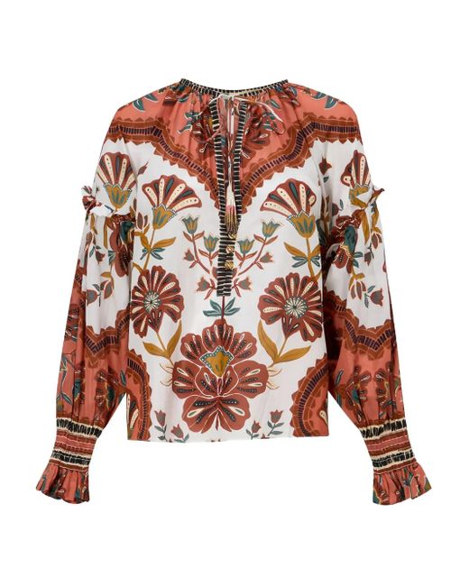 FARM Rio Floral-Pattern Ruffled Blouse in Natural | Lyst UK