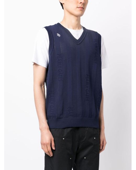 PEARLY GATES Logo-jacquard V-neck Knitted Vest in Blue for Men | Lyst