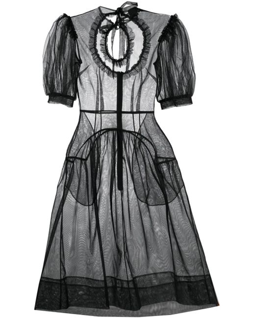 Simone Rocha Semi Sheer Puff Sleeve Dress In Black Lyst