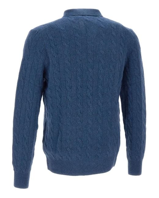 Polo Ralph Lauren Cable-Knit Polo Sweater in Blue for Men | Lyst