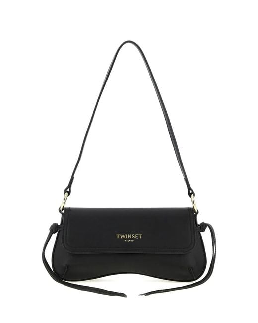 Twinset Logo Knot Leather Shoulder Bag in Black | Lyst UK