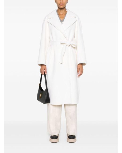 Maje Long Lined Coat in White | Lyst