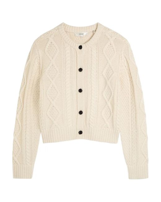 FRAME Cable-Knit Buttoned Sweater in Natural | Lyst UK