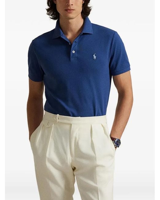 Polo Ralph Lauren Logo-Embroidered Polo Shirt in Blue for Men | Lyst UK