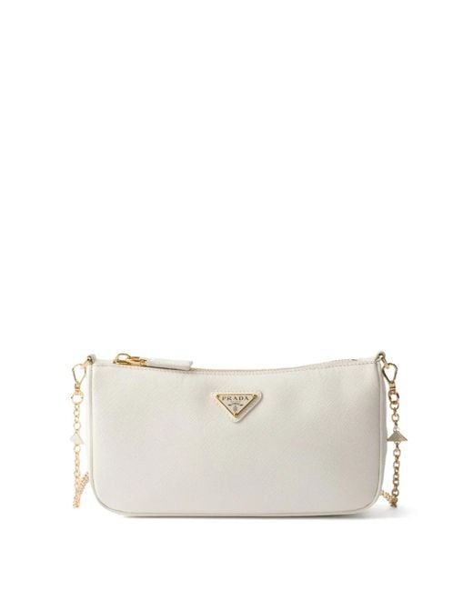 Prada Mini Triangle-Logo Cross Body Bag in White | Lyst