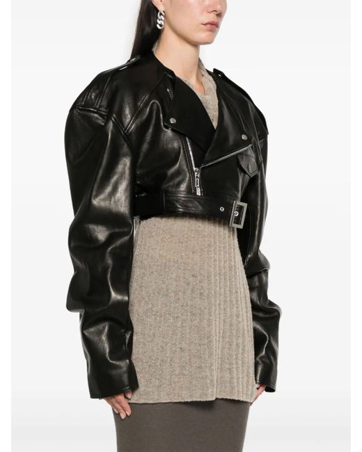 Rick Owens Micro Biker Cropped Leather Jacket in Black | Lyst