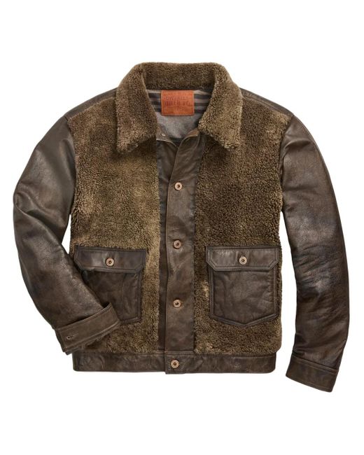 RRL Shearling-Panelled Leather Jacket in Brown for Men | Lyst
