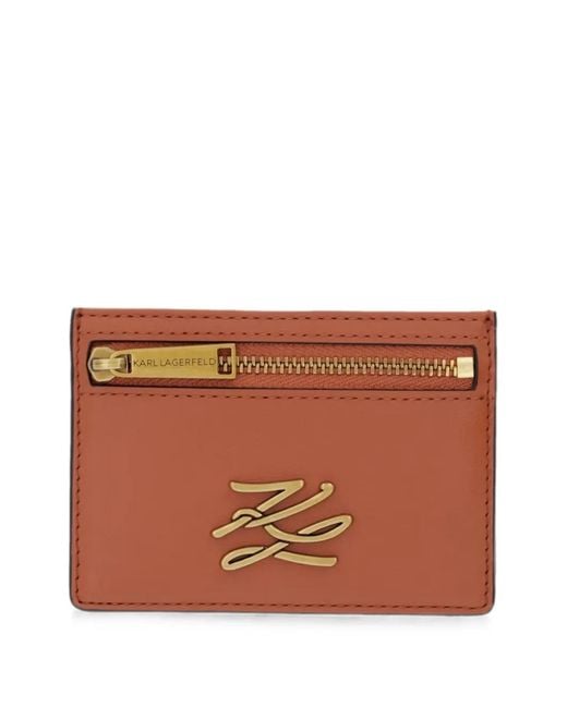 KARL LAGERFELD K/Autograph Logo-Plaque Zip-Pocket Leather Cardholder in ...