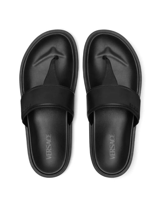 Versace Logo-Embossed Leather Sandals in Black for Men | Lyst