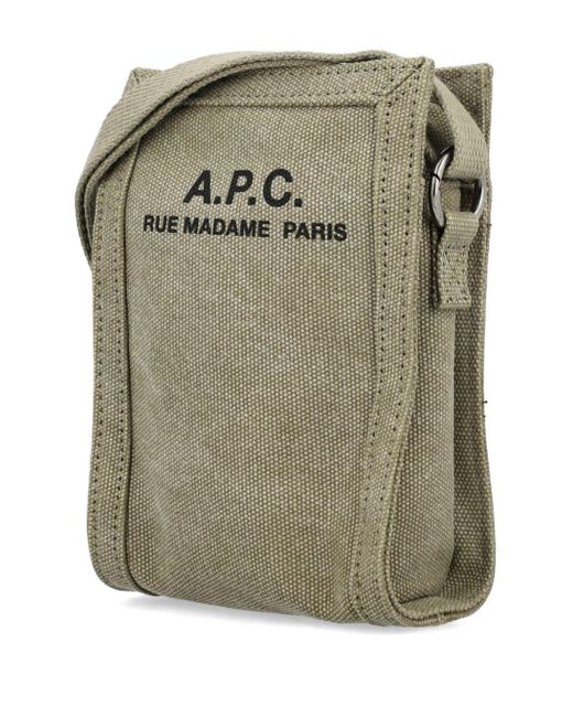 A.P.C. Logo Print Mini Canvas Messenger Bag in Gray for Men | Lyst
