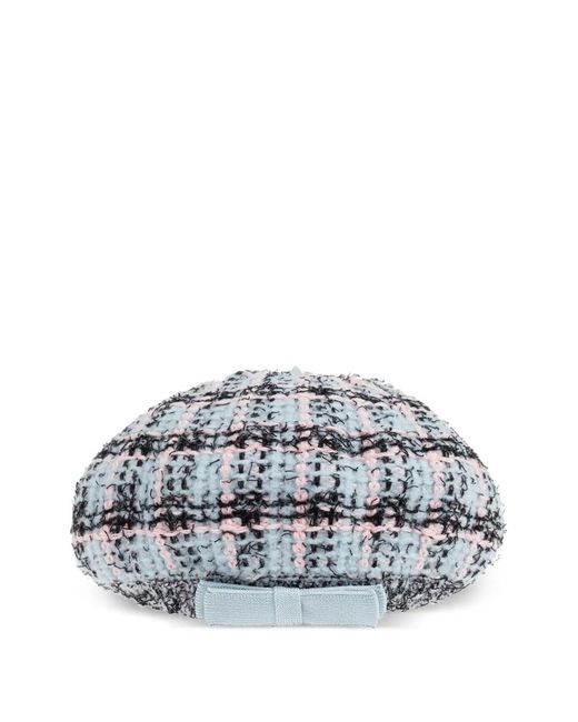 Self-Portrait Bow Check Hat in White | Lyst UK