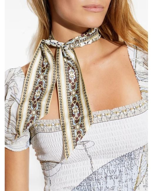Tory Burch Logo-Print Silk Scarf in White | Lyst UK