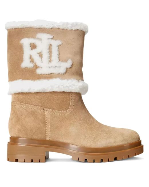 Ralph Lauren Logo-Lettering Suede Boots in Brown | Lyst