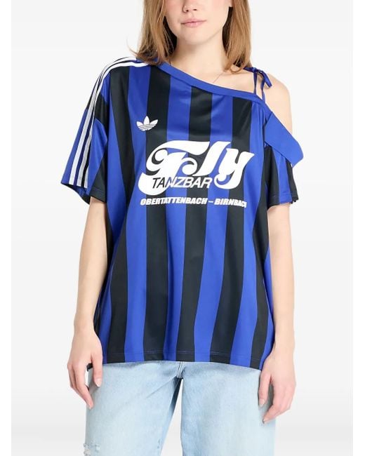 adidas Striped Off Shoulder Jersey in Blue | Lyst UK