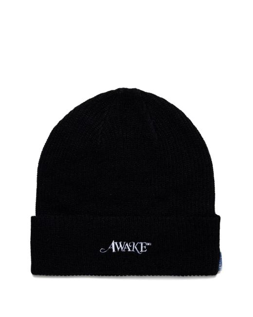 AWAKE NY Embroidered Ribbed Beanie Hat in Black for Men | Lyst UK