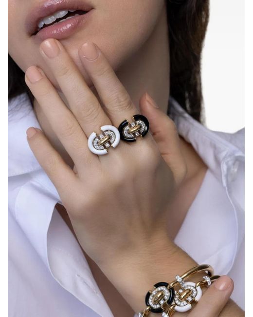David Webb 18K Unity Ring Diamond And Enamel Ring in Metallic | Lyst