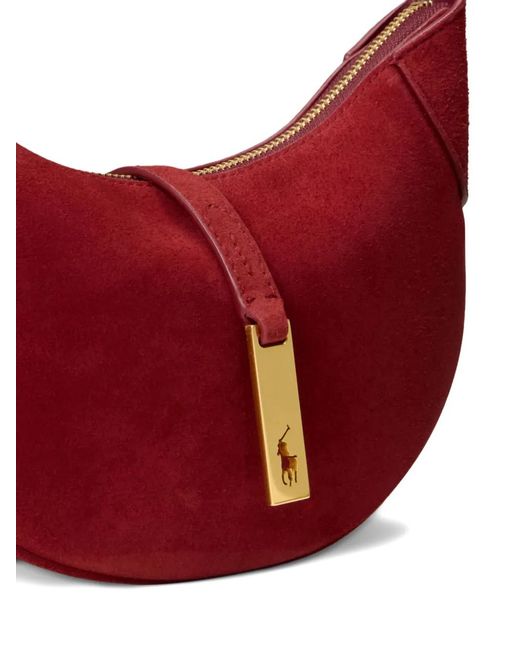 Polo Ralph Lauren Tab Closure Logo Suede Shoulder Bag in Red | Lyst