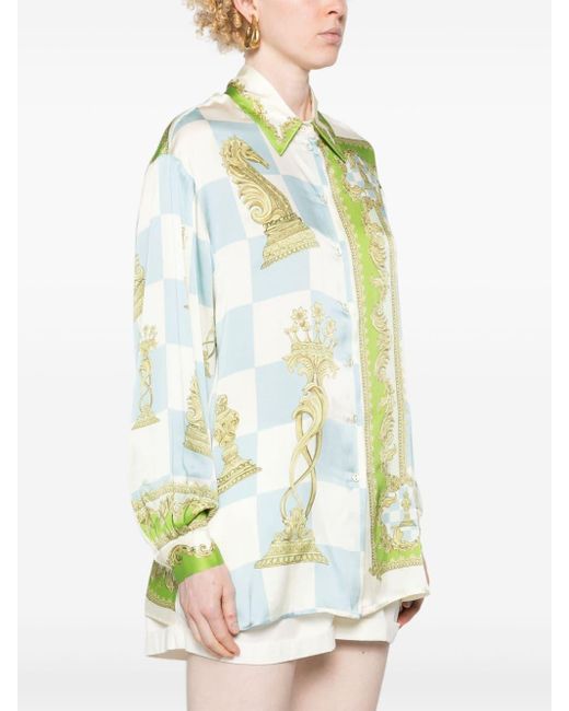 ALÉMAIS Blue Checkmate Silk Shirt in Green | Lyst