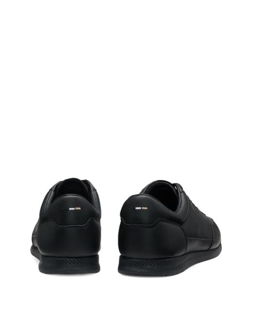 BOSS Logo-Stamp Leather Sneakers in Black for Men | Lyst