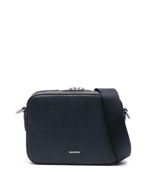 Sandro Small Saffiano Logo-Stamp Messenger Bag in Blue for Men | Lyst