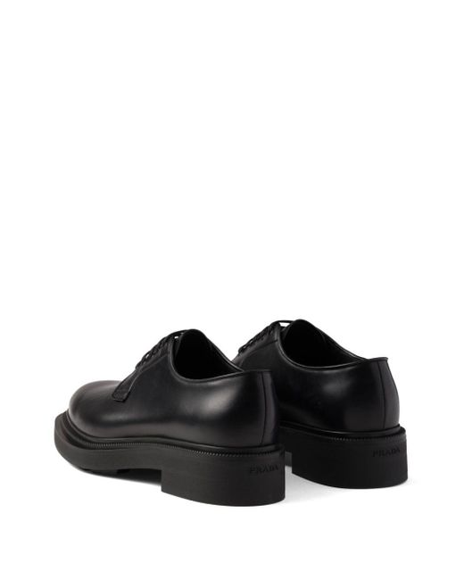 Prada Brushed Leather Shoes in Black for Men | Lyst