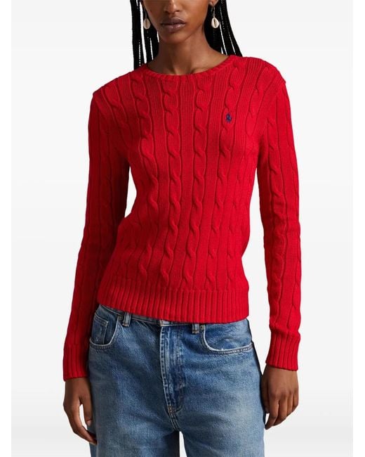 Polo Ralph Lauren Cable-Knit Crew-Neck Sweater in Red | Lyst
