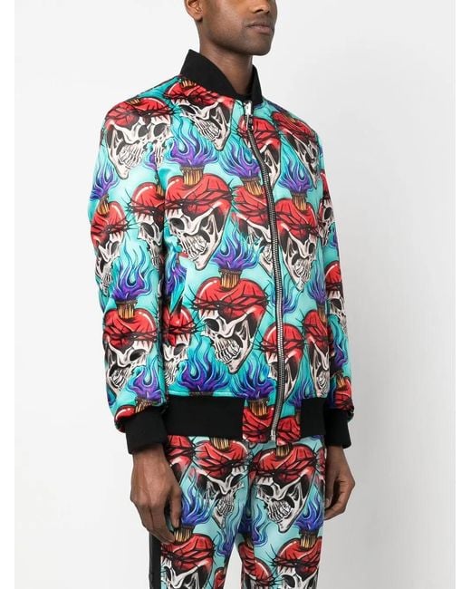 Philipp Plein Tattoo-Motif Embroidered Bomber Jacket in Blue for Men | Lyst