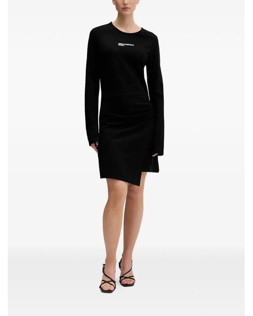 Karl Lagerfeld Long-Sleeve Draped Mini Dress in Black | Lyst UK