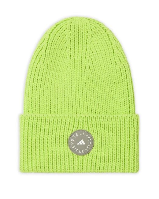 adidas By Stella McCartney Logo-Patch Beanie Hat in Green | Lyst UK