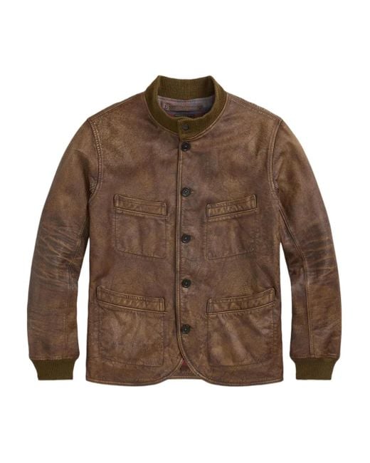 RRL Button-Up Leather Jacket in Brown for Men | Lyst