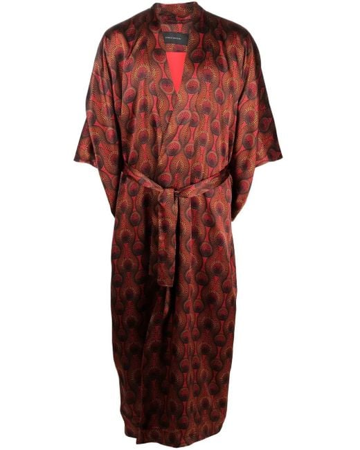 OZWALD BOATENG Geometric-Print Tie-Waist Jacket in Red | Lyst UK