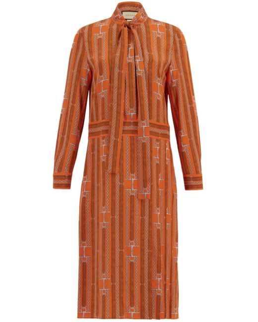 Gucci Graphic-Print Midi Dress in Orange | Lyst