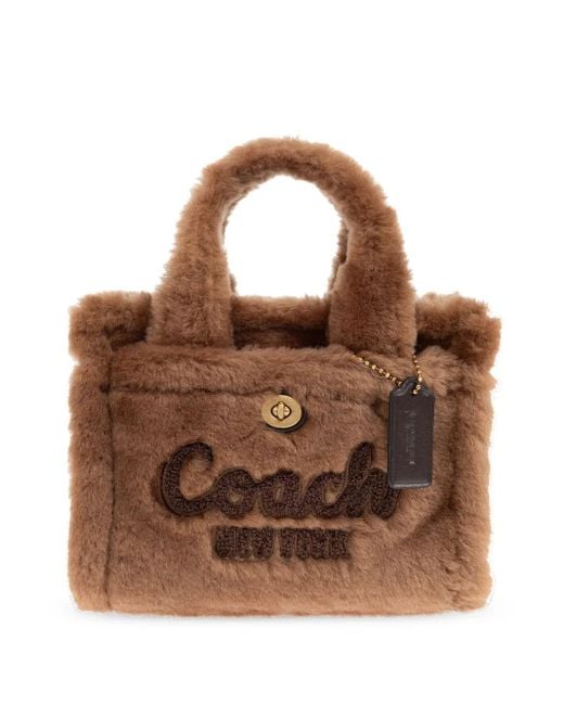 COACH Cargo 20 Logo Shearling Tote in Brown | Lyst