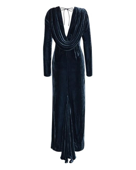 ROTATE BIRGER CHRISTENSEN Scoop-Neck Velvet Maxi Dress in Blue | Lyst UK