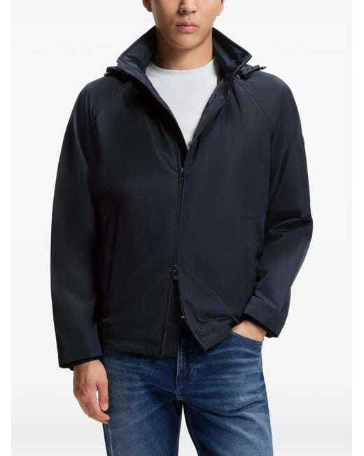 BOSS Water-Repellent Hooded Jacket in Blue for Men | Lyst UK