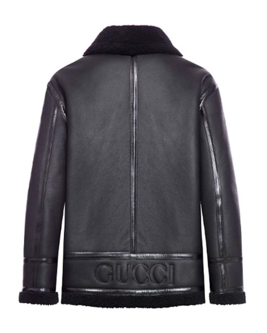 Gucci Shearling-Trim Leather Jacket in Black | Lyst