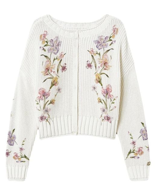 Twin Set Floral-Print Cardigan in White | Lyst