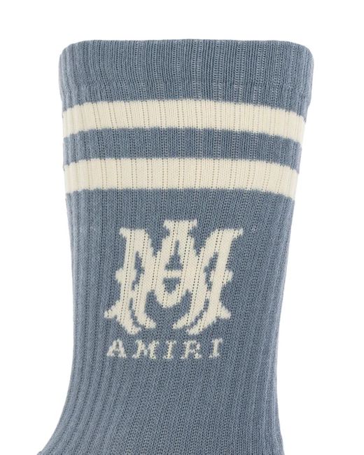 Amiri Striped Logo Socks in Blue for Men | Lyst