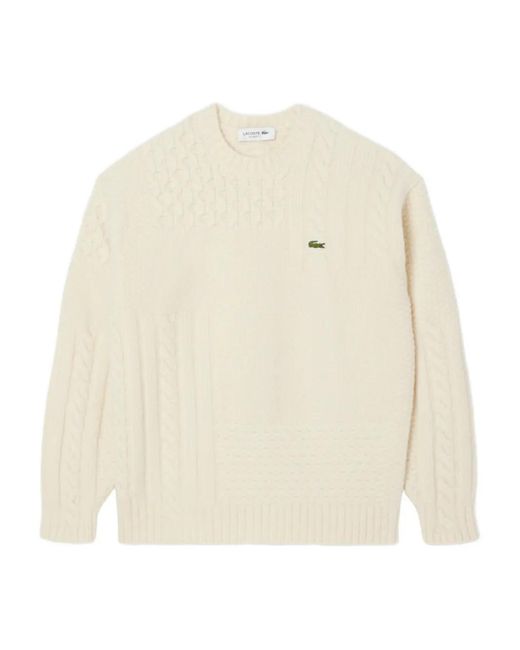 Lacoste Cable Knit Pullover in White for Men | Lyst
