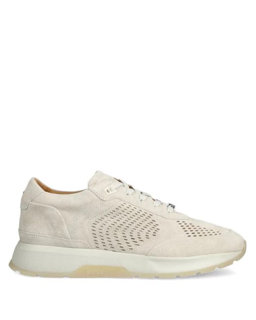 BOSS Zac Perforated Suede Sneakers in White for Men | Lyst