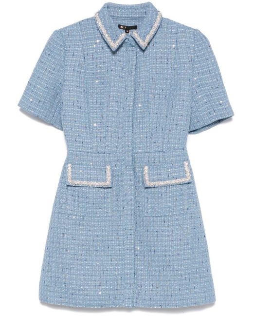 Maje Tweed Mini Dress in Blue | Lyst