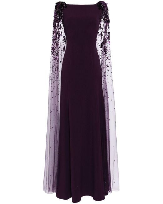 Jenny Packham Bittersweet Rhinestone-Embellished Cape Gown in Purple | Lyst