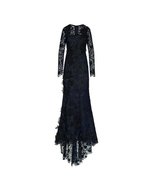 Oscar de la Renta Corded Botanical Guipure Gown Maxi Dress in Black ...