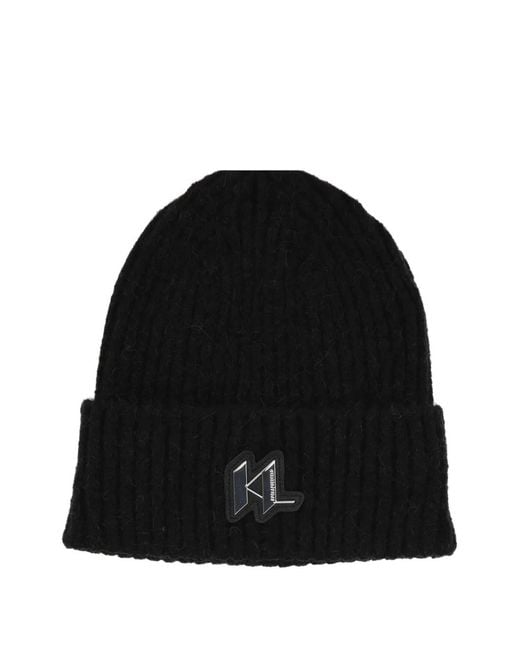 Karl Lagerfeld Logo-Patch Beanie in Black for Men | Lyst UK