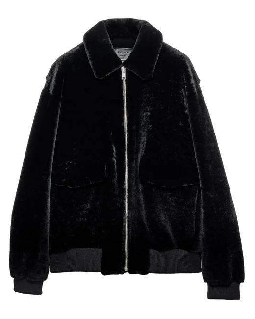 Prada Shearling Bomber Jacket in Black for Men | Lyst UK