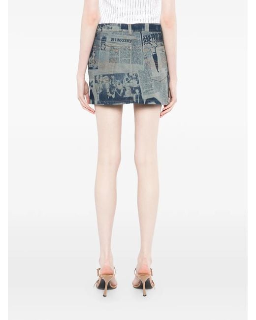 Jean Paul Gaultier Newspaper Print Mini Skirt in Blue | Lyst UK